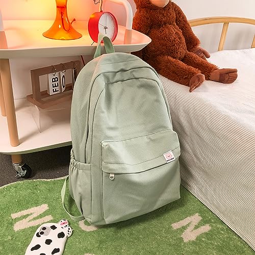 Extolove Cute Aesthetic Backpack, Simple Solid Color Backpacks Y2K Kawaii Backpack Travel Laptop Backpack (Green)