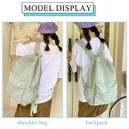 Extolove Cute Aesthetic Backpack, Simple Solid Color Backpacks Y2K Kawaii Backpack Travel Laptop Backpack (Green)