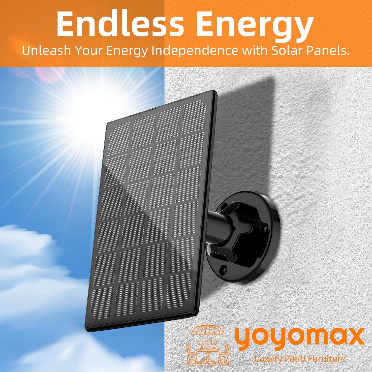 yoyomax 3W Solar Panel for Wireless Outdoor Security Camera, Compatible with DC 5V Micro USB Rechargeable Battery Powered Surveillance Cam, IP65 Weatherproof Continuous Solar Power for Camera