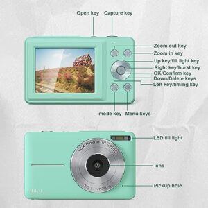 Digital Camera, FHD 1080P Portable Small Camera, Anti Shake Lightweight Compact Point and Shoot Camera, for Teens Adult Kids, Green