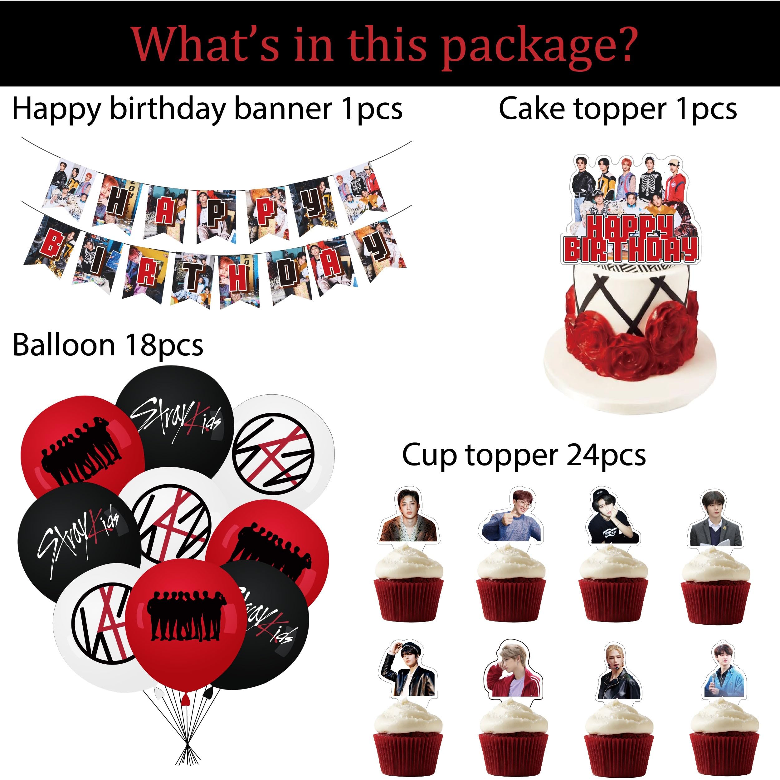 Stray Kids Merch 5 Star Party Decorations Include Happy Birthday Banners, Cake Toppers, Cupcake Toppers, Balloons