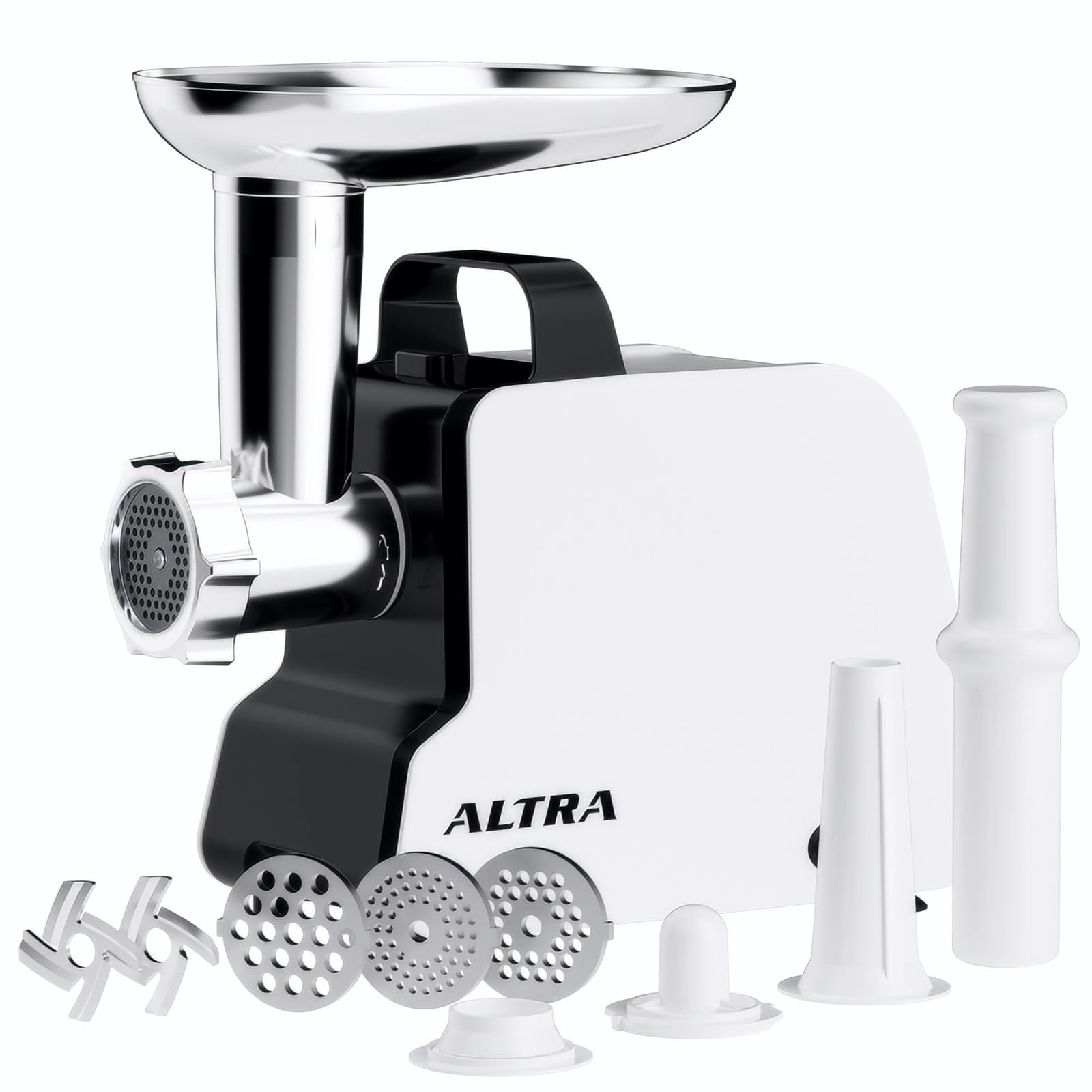 ALTRA LIFE Meat Grinder Electric, Sausage Maker, Meat Mincer with Hanlde, 2 Stainless Steel Blades & 3 Stainless Steel Grinding Plates, Sausage Stuffer & Kubbe Kit for Home Kitchen Use