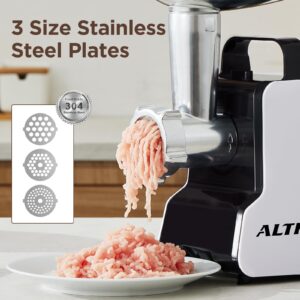 ALTRA LIFE Meat Grinder Electric, Sausage Maker, Meat Mincer with Hanlde, 2 Stainless Steel Blades & 3 Stainless Steel Grinding Plates, Sausage Stuffer & Kubbe Kit for Home Kitchen Use