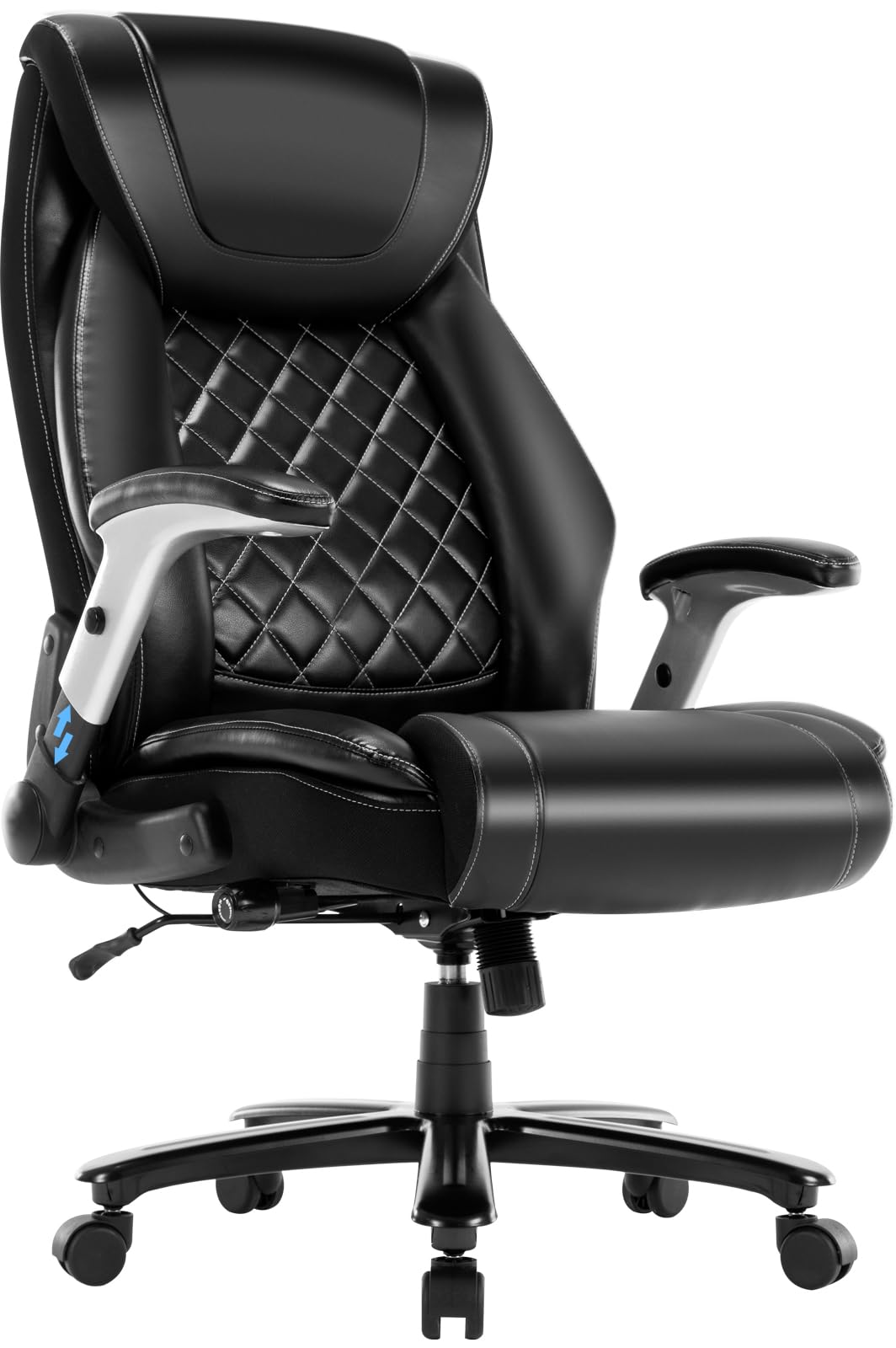 Seevoo Big and Tall Office Chair 400LBS High Back Executive Chair Computer Chair- Adjustable Lumbar Support with Flip-Up Arms Large Desk Swivel Chair with Heavy Duty Metal Base,Black