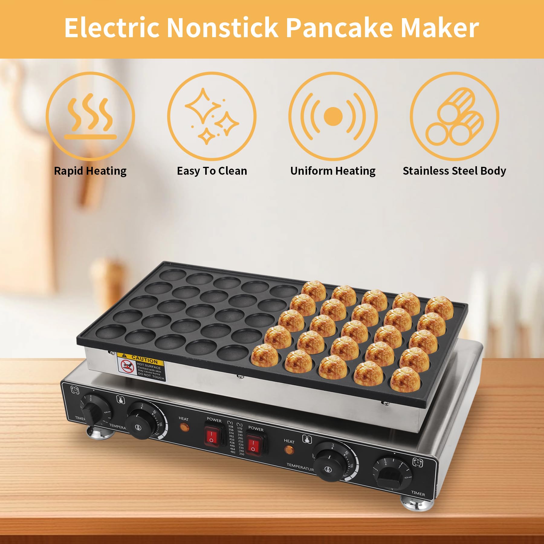 Mini Dutch Pancake Baker 50PCS, 110V Electric Nonstick Pancake Maker 1800W, 1.6" Commercial Muffin Maker Machine for Home Kitchen Restaurant Snack