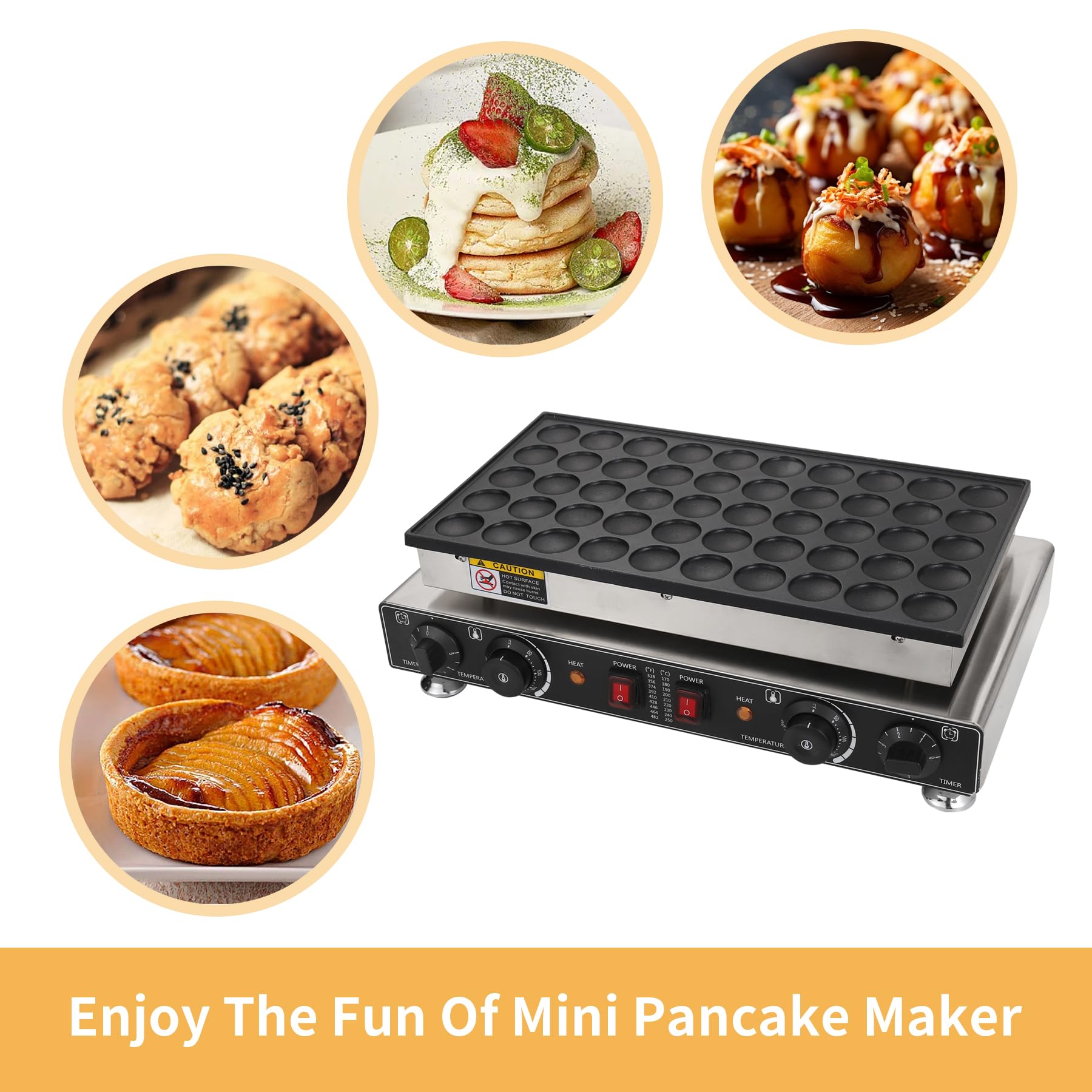 Mini Dutch Pancake Baker 50PCS, 110V Electric Nonstick Pancake Maker 1800W, 1.6" Commercial Muffin Maker Machine for Home Kitchen Restaurant Snack