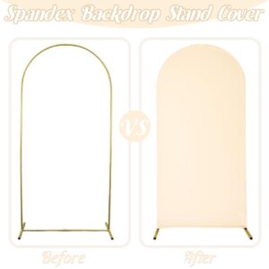 Spandex Fitted Wedding Arch Cover 6.6FT Beige Arch Backdrop Cover, Round Top Chiara Backdrop Stand Covers for Wedding Birthday Party Baby Shower Banquet Arch Decoration (Beige, 6.6FT)