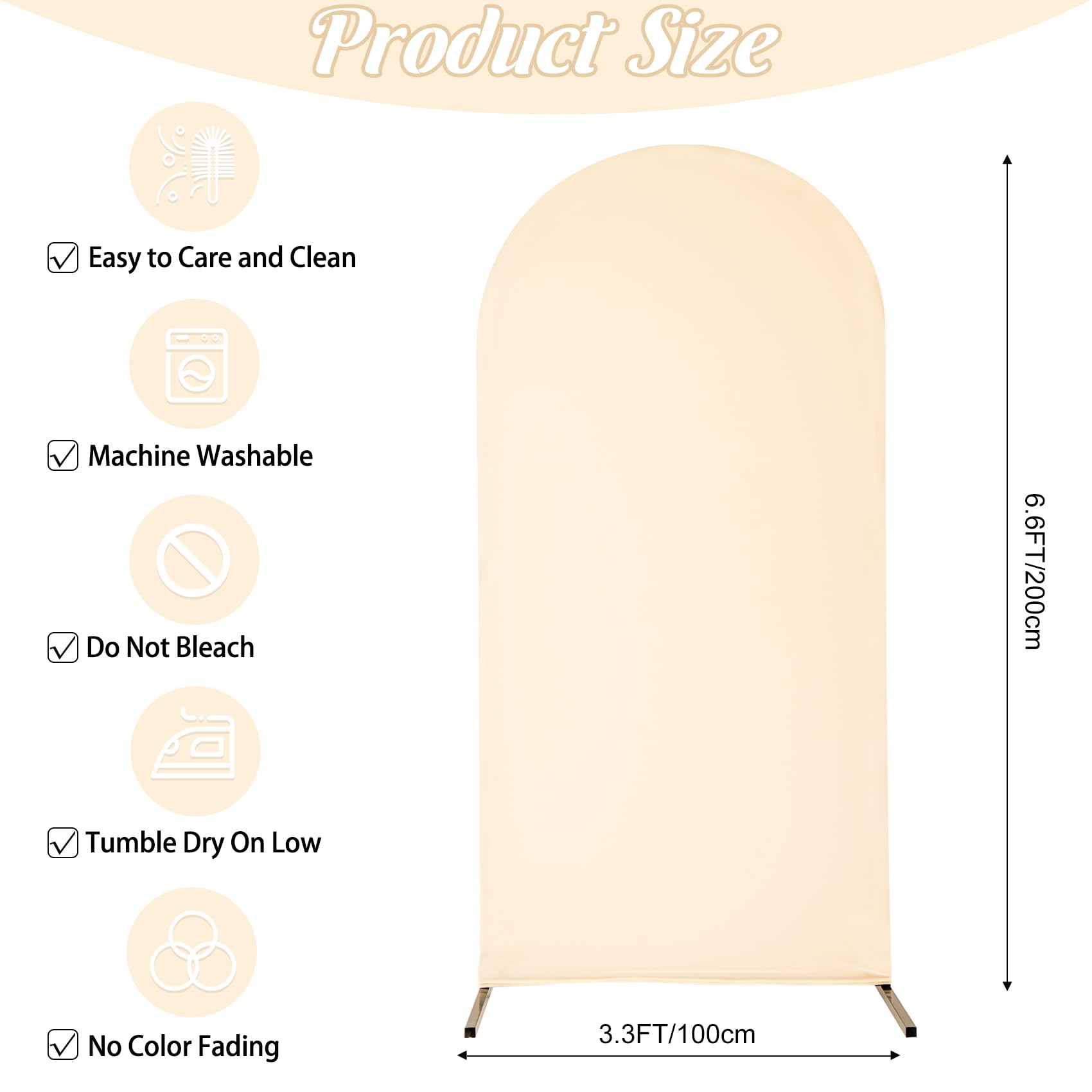 Spandex Fitted Wedding Arch Cover 6.6FT Beige Arch Backdrop Cover, Round Top Chiara Backdrop Stand Covers for Wedding Birthday Party Baby Shower Banquet Arch Decoration (Beige, 6.6FT)