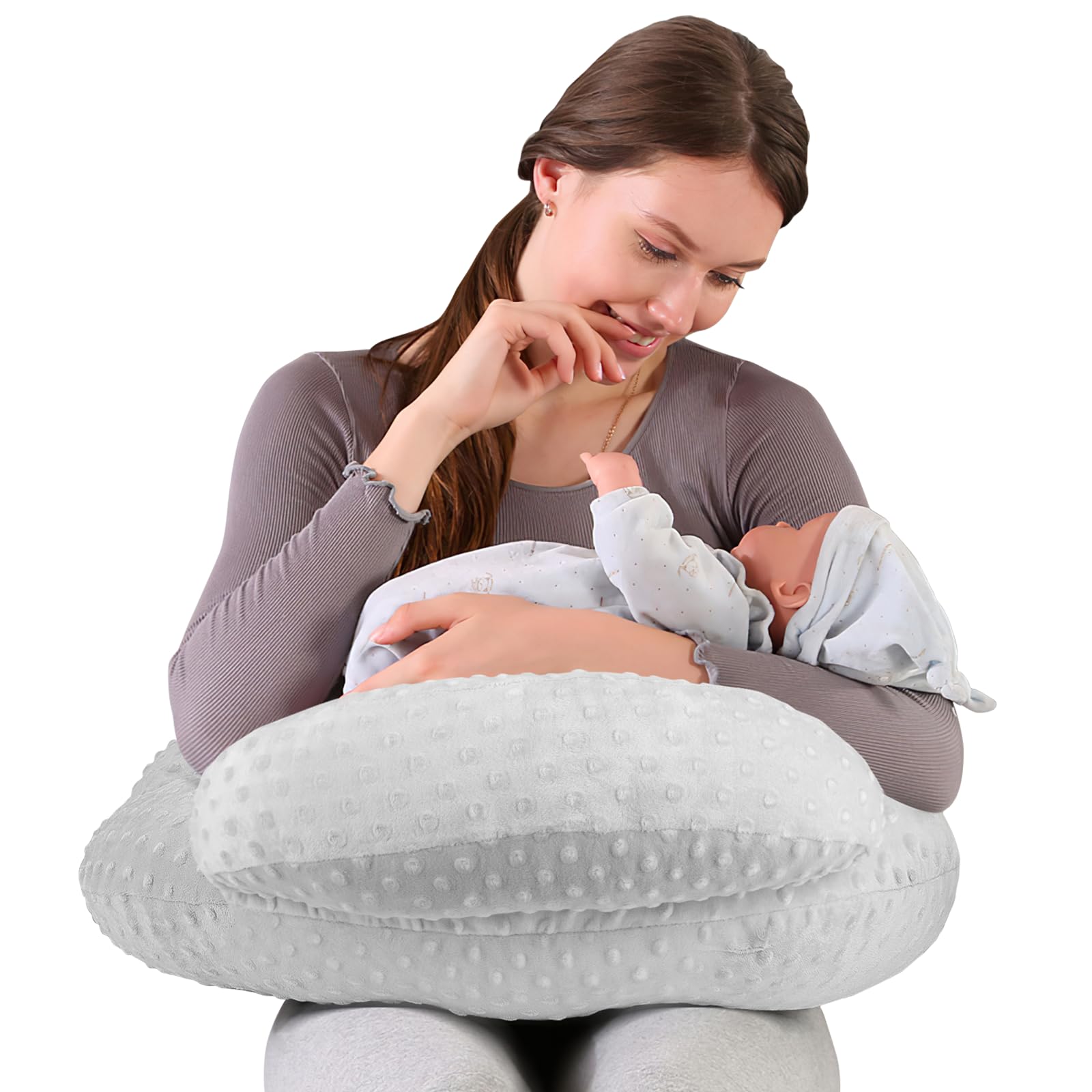 YCDTMY Nursing Pillow for Breastfeeding, Ergonomic Breastfeeding Pillows for Baby, Nursing Pillow with Adjustable Waist Strap and Removable Soft Minky Cover, Breastfeeding Essentials, Grey