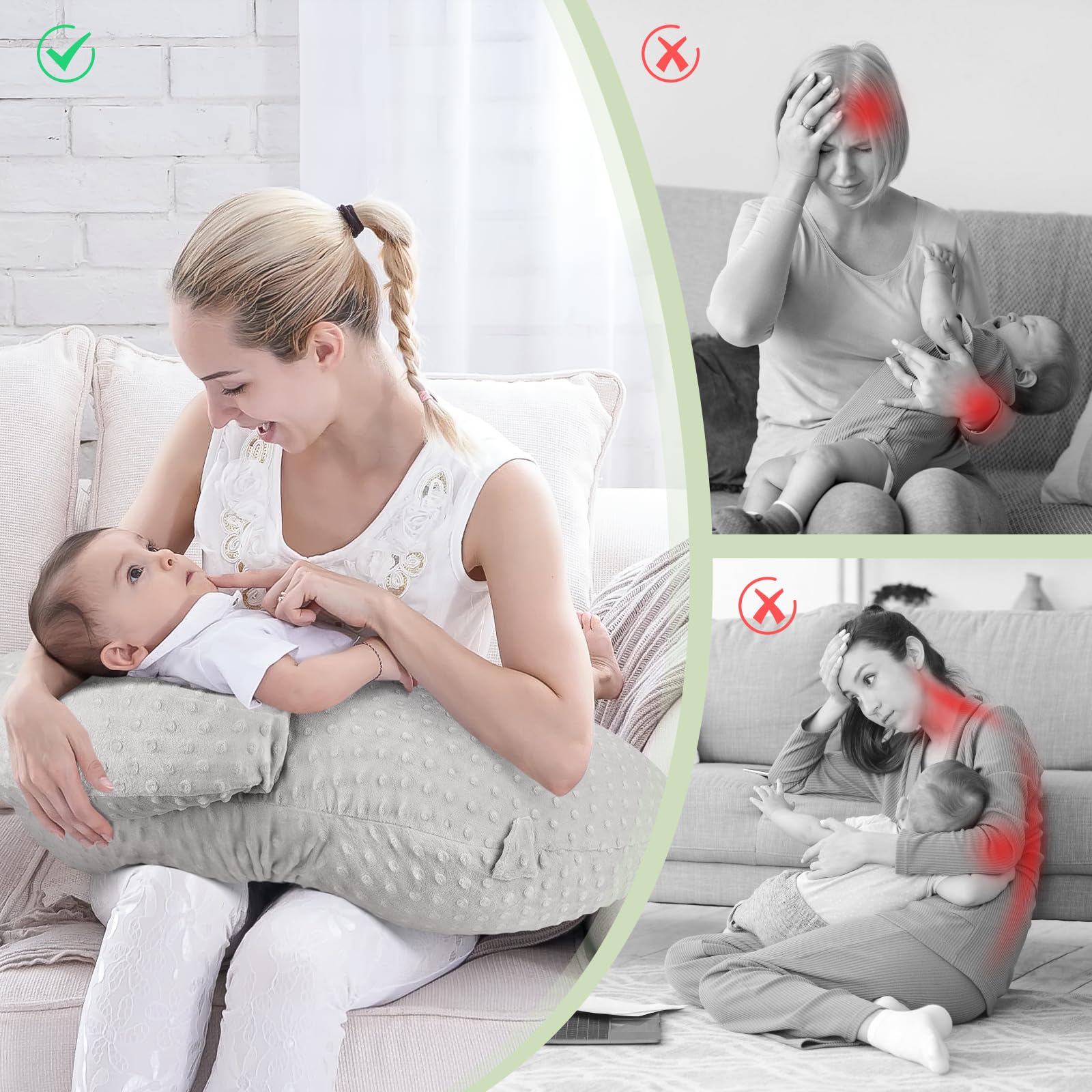 YCDTMY Nursing Pillow for Breastfeeding, Ergonomic Breastfeeding Pillows for Baby, Nursing Pillow with Adjustable Waist Strap and Removable Soft Minky Cover, Breastfeeding Essentials, Grey