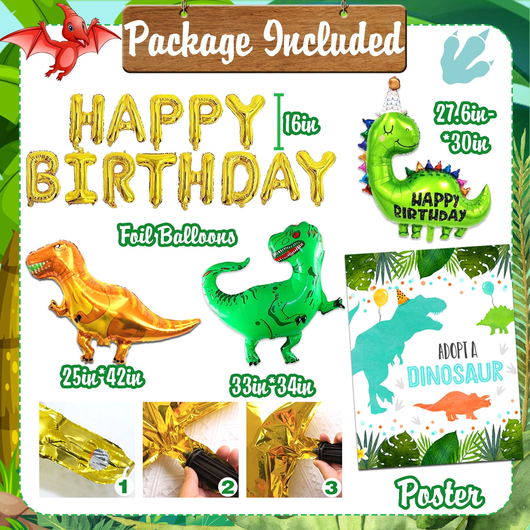 115pcs Dinosaur Birthday Party Decorations Supplies Boy, Dinosaur Cake Topper,Dinosaur Balloons Kit,Dinosaur Cupcake Toppers Backdrop for Dinosaur Party Decorations Favors, Dino Themed Birthday Party