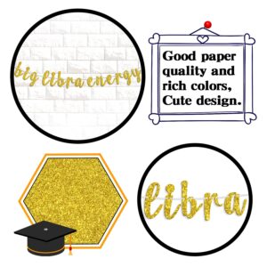 Big Libra Energy Banner, Happy Birthday Libra Bunting Sign, 12 Constellation Zodiac Theme Birthday Party Decorations Supplies for Boy and Girl, Gold Glitter