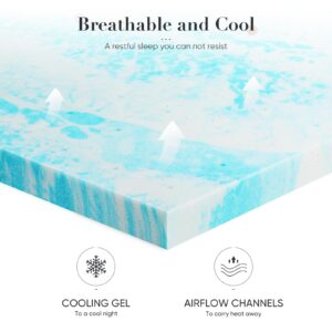 DUMOS 2 Inch Gel Memory Foam Mattress Topper Twin - Cooling, Breathable Blue