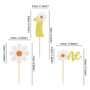 Keaziu 24 Pack Daisy One Cupcake Toppers For 1st Birthday Daisy Birthday Party Decor Boho Groovy Daisy First Birthday One Year Old Baby Shower Hippie Party Favors Supplies 1-1