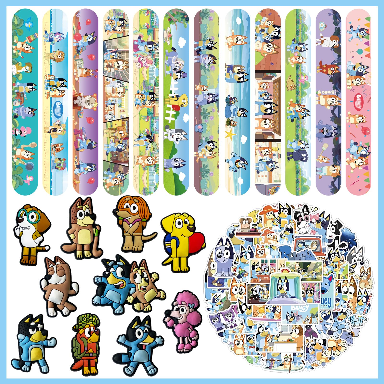 VERSAINSECT thday Party Supplies, 50 Cartoon Theme Stickers, 12 Bracelets and 10 Shoe Charms for Kid, Boys and Girls Supplies Gifts