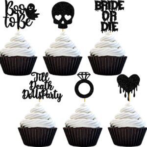 halloween bachelorette cupcake topper boo to be ring bride or die skull heart blood glitter food picks horror ghost engagement party decorations black