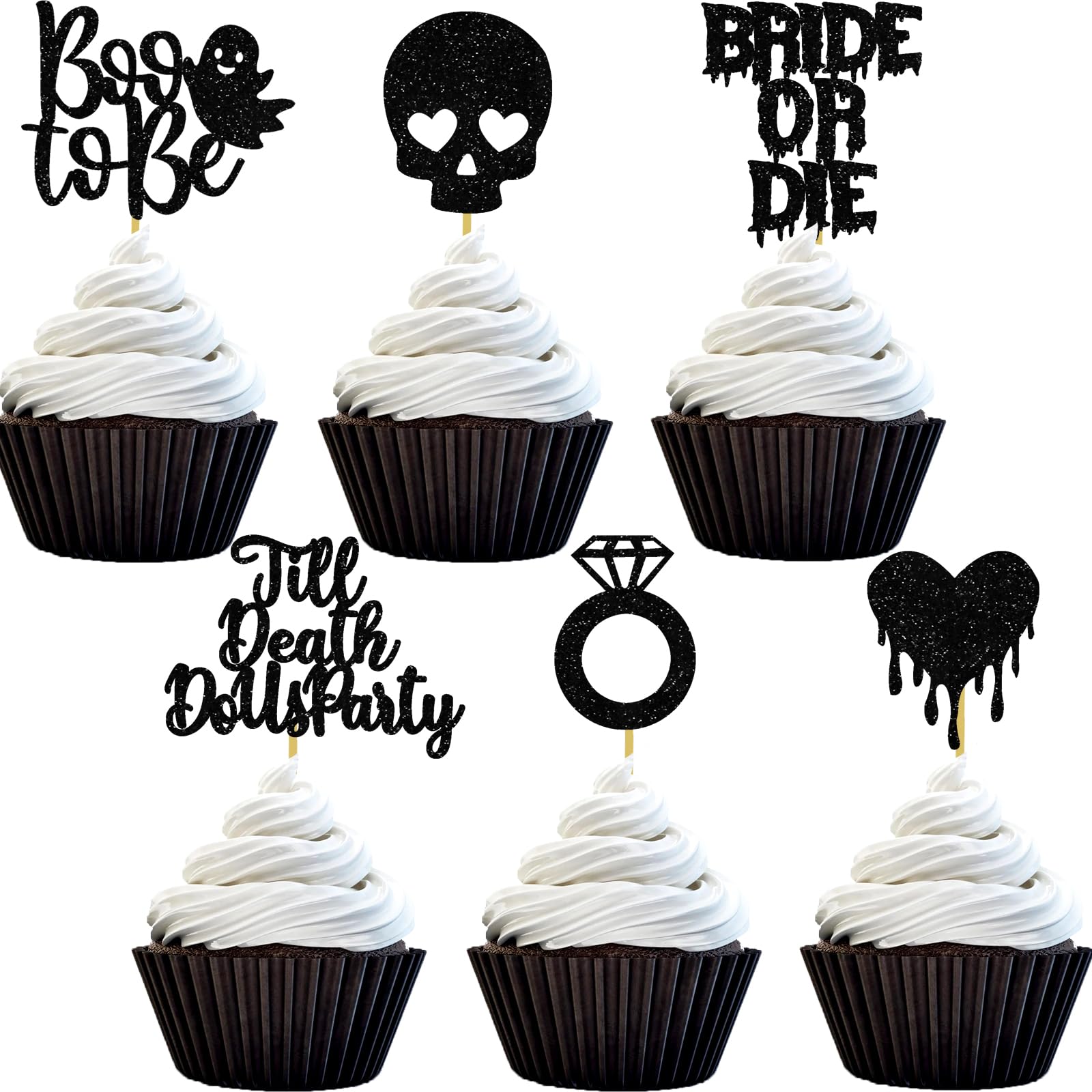 Halloween Bachelorette Cupcake Topper Boo To Be Ring Bride Or Die Skull Heart Blood Glitter Food Picks Horror Ghost Engagement Party Decorations Black