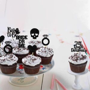 Halloween Bachelorette Cupcake Topper Boo To Be Ring Bride Or Die Skull Heart Blood Glitter Food Picks Horror Ghost Engagement Party Decorations Black