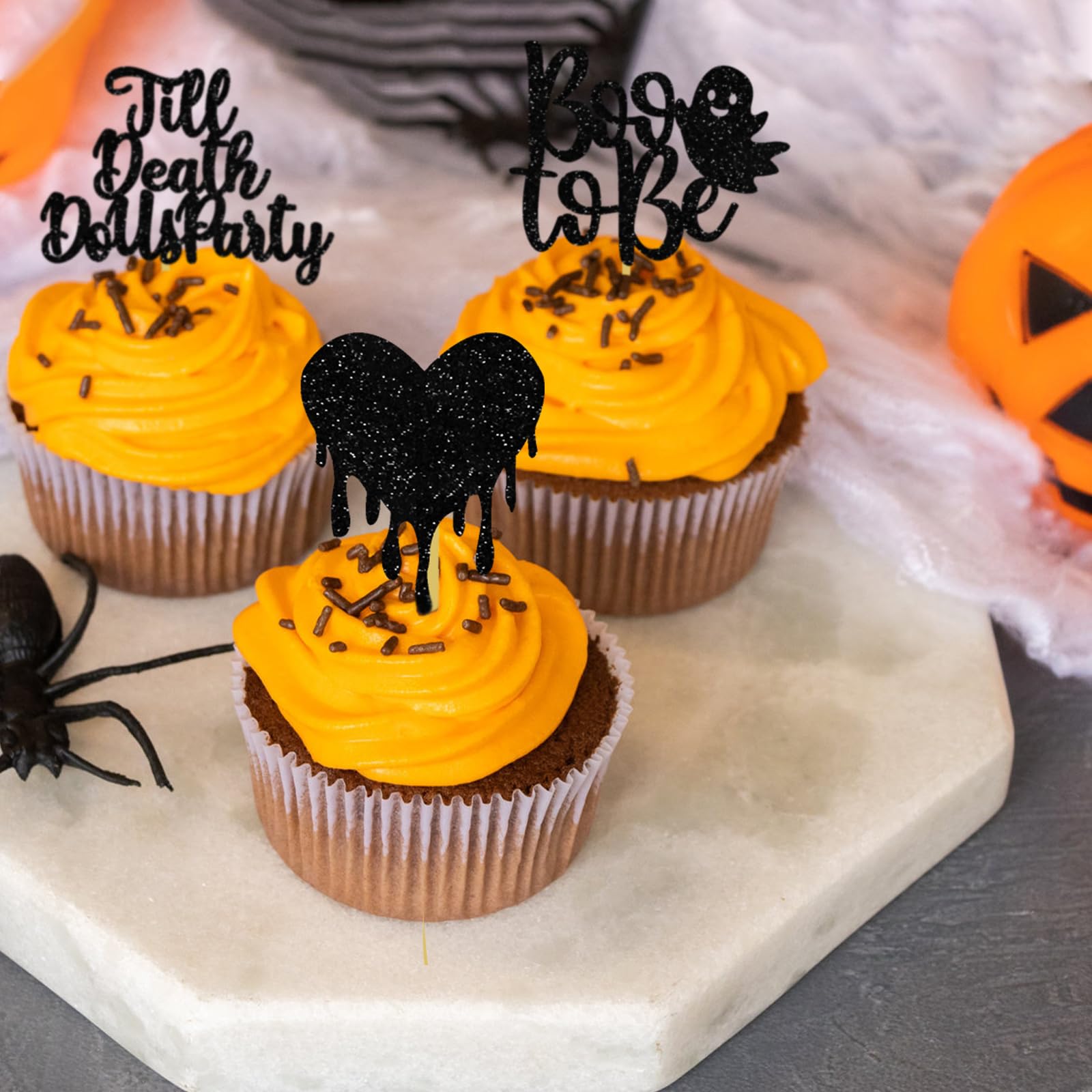 Halloween Bachelorette Cupcake Topper Boo To Be Ring Bride Or Die Skull Heart Blood Glitter Food Picks Horror Ghost Engagement Party Decorations Black