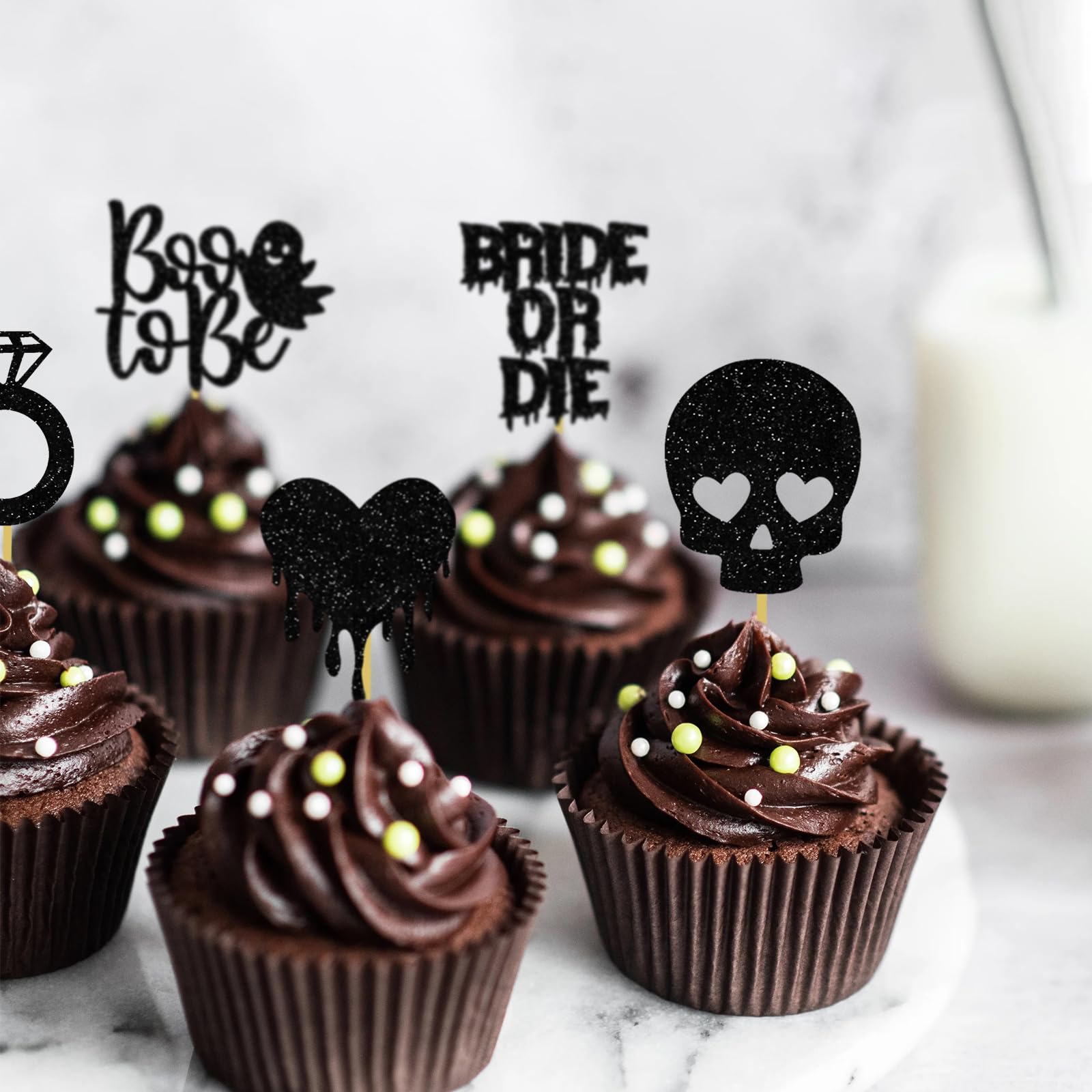 Halloween Bachelorette Cupcake Topper Boo To Be Ring Bride Or Die Skull Heart Blood Glitter Food Picks Horror Ghost Engagement Party Decorations Black