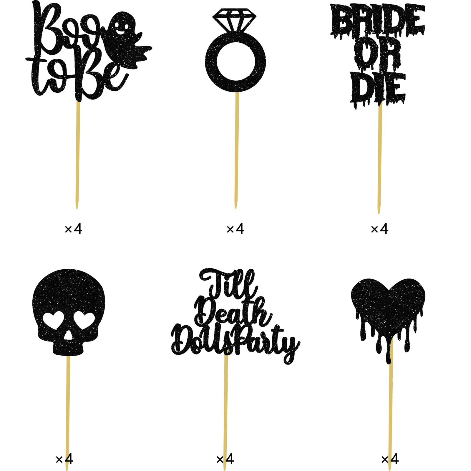 Halloween Bachelorette Cupcake Topper Boo To Be Ring Bride Or Die Skull Heart Blood Glitter Food Picks Horror Ghost Engagement Party Decorations Black