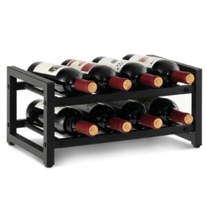 giantex 2-tier metal wine rack freestanding counter black, 8-bottle industrial countertop wine rack, freestanding wine holder for tabletop, cabinet, small wine bottle holders stands for counter