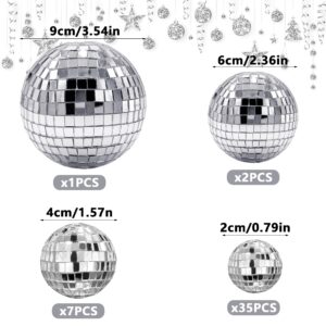 45 PCS 0.78Inch 1.57Inch 2.36Inch 3.54Inch Disco Ball Cake Decoration Ornaments Reflective Mirror Ball Cake Decoration 70s Disco Themed Party Decoration for Christmas Tree Dance Music