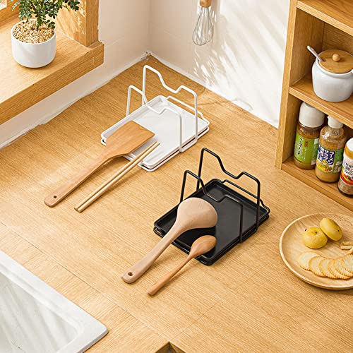 Elvaesther Pot Lid Holder, Lid and Spoon Rest Rack with Drip Tray for Pot Lids, Countertop Storage Rack, Cutting Board Rack for Spatula Spoon Pot Cover Chopping Board Black