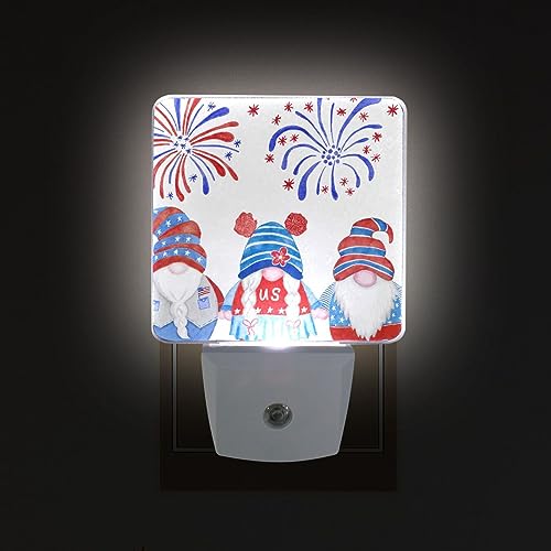 JSTEL 4th July Gnome Night Lights Plug into Wall Decorative Dusk to Dawn,4th July Gnome Night Light Plug in,LED Nightlights for Bedroom Bathroom Kitchen Hallway Stairs