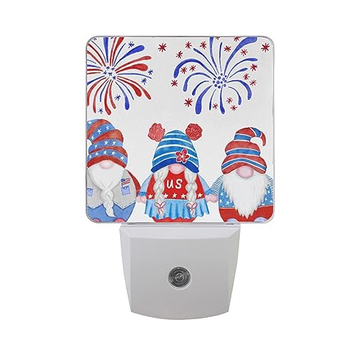 JSTEL 4th July Gnome Night Lights Plug into Wall Decorative Dusk to Dawn,4th July Gnome Night Light Plug in,LED Nightlights for Bedroom Bathroom Kitchen Hallway Stairs