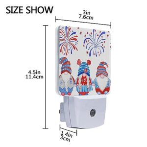 JSTEL 4th July Gnome Night Lights Plug into Wall Decorative Dusk to Dawn,4th July Gnome Night Light Plug in,LED Nightlights for Bedroom Bathroom Kitchen Hallway Stairs