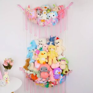 fiobee stuffed animals net or hammock toy storage organizer large stuffed animals storage holder kids room decor for nursery play room bedroom