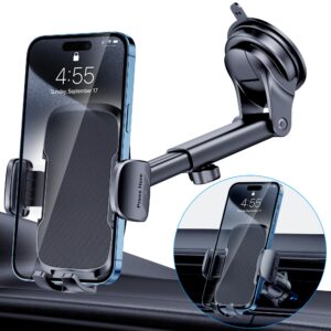 phone holder car [military-grade suction] universal car phone holder [thick case friendly] automobile accessories dashboard air vent windshield phone mount fit for iphone android smartphones (brown)