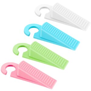 suzile 4 pcs rubber door stoppers with hooks, floor door stops, bathroom pass, door hinge stopper wedge, door stoppers for bottom of door, floor, shower, heavy duty door (pink, green, white, blue)