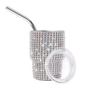 instome bling mini tumbler shot glass,3oz shot glass tumbler,diamond tumbler shot glass with straw,glitter small shot glass tumbler for serving spirits,travel,camping(1pcs) (cai)