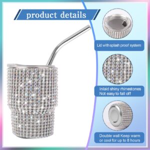 INSTOME Bling Mini Tumbler Shot Glass,3oz Shot Glass Tumbler,Diamond Tumbler Shot Glass with Straw,Glitter Small Shot Glass Tumbler for Serving Spirits,Travel,Camping(1pcs) (cai)