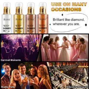 Body Shimmer Oil,Long Lasting Shimmer Body Oil,Face Brighten Glows Highlighters & Luminizers Body Makeup Shine Oil,Body Oils for Face & Body (Silver)