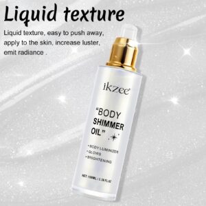 Body Shimmer Oil,Long Lasting Shimmer Body Oil,Face Brighten Glows Highlighters & Luminizers Body Makeup Shine Oil,Body Oils for Face & Body (Silver)