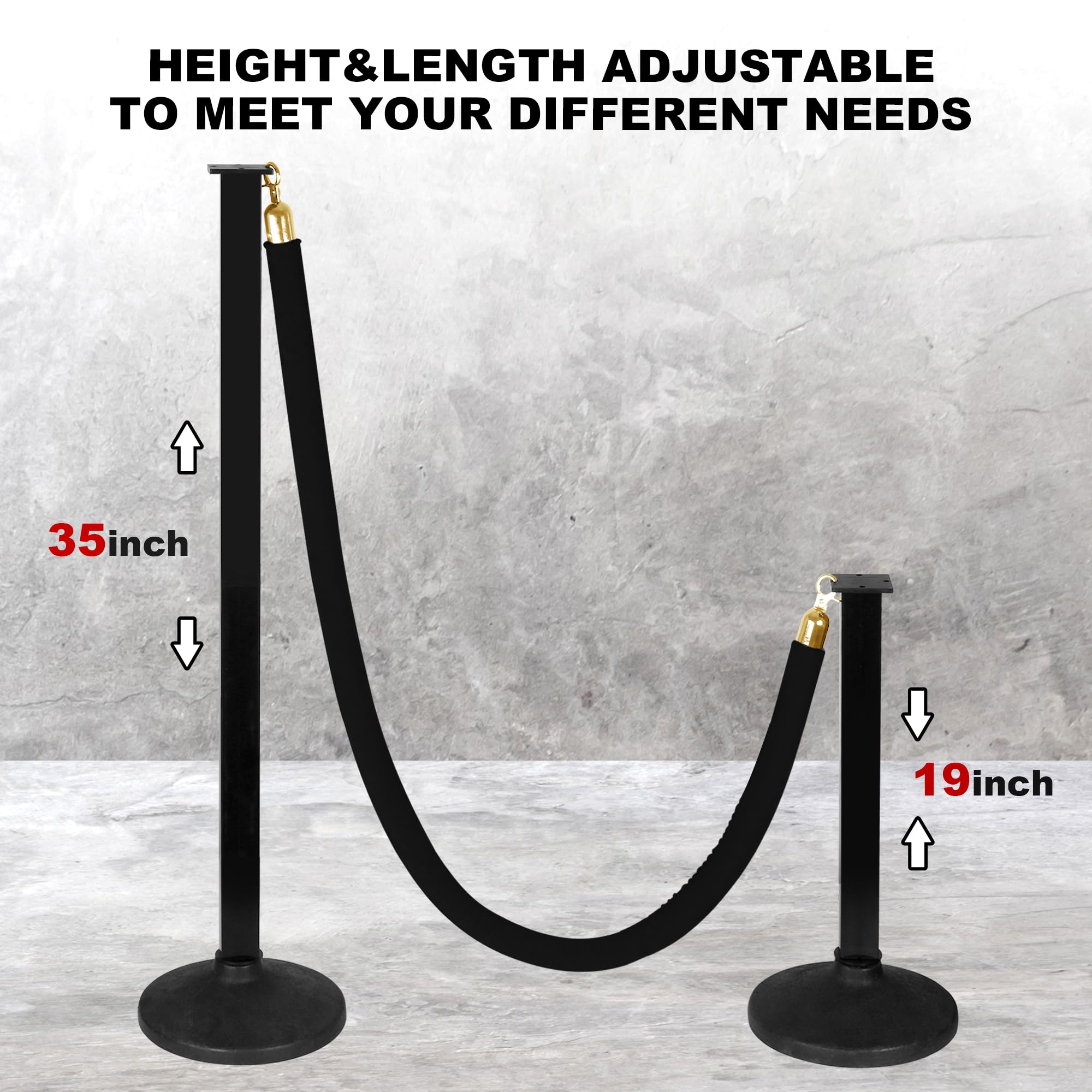 4 Pack Stanchions Post with Velvet Rope, Crowd Control Stanchions, Queue Pole for for Movie Theater, Party Supplies(Red) …