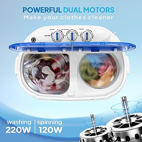 ROVSUN 11LBS Portable Washing Machine, Electric Mini Twin Tub Washer with Spin Dryer, Washer(7LBS) and Spinner(4LBS), Great for Home Dorms Apartments RV Camping