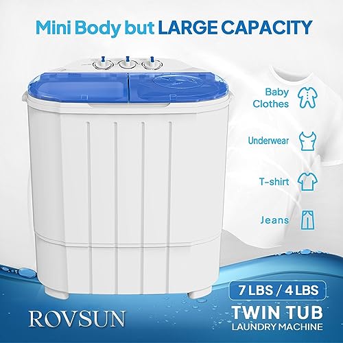 ROVSUN 11LBS Portable Washing Machine, Electric Mini Twin Tub Washer with Spin Dryer, Washer(7LBS) and Spinner(4LBS), Great for Home Dorms Apartments RV Camping