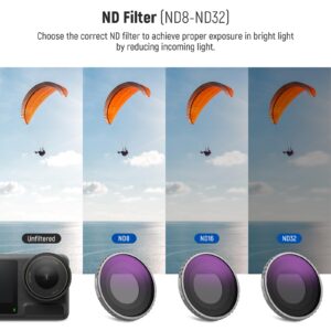 NEEWER ND Filter Set Compatible with DJI Osmo Action 4, 4 Pack ND8 ND16 ND32 CPL Polarizer Neutral Density Filters Kit Action Camera Lens Accessories, Multi Coated HD Optical Glass/Aluminum Frame