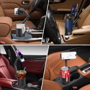 Cup Holder Phone Mount for Car with Expandable Base, 2-1 Universal Multi Cup Phone Holder Expander with Rubber for Drink Bottles, Mugs and Phone Fits All Cellphone