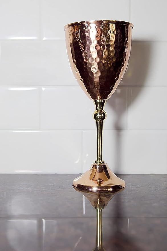 100% Pure Hammered Copper Wine Glass - 14 Oz Glass For Red Wine, White Wine, Champagne Prosecco, Mimosas Or Sangria Or Your Favorite Drink - Perfect For Everyday Use And Special Occasions