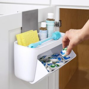 YouCopia DoorStash Dishwasher Pod Holder Lid, Hanging Storage Container for Detergent, Speckled White