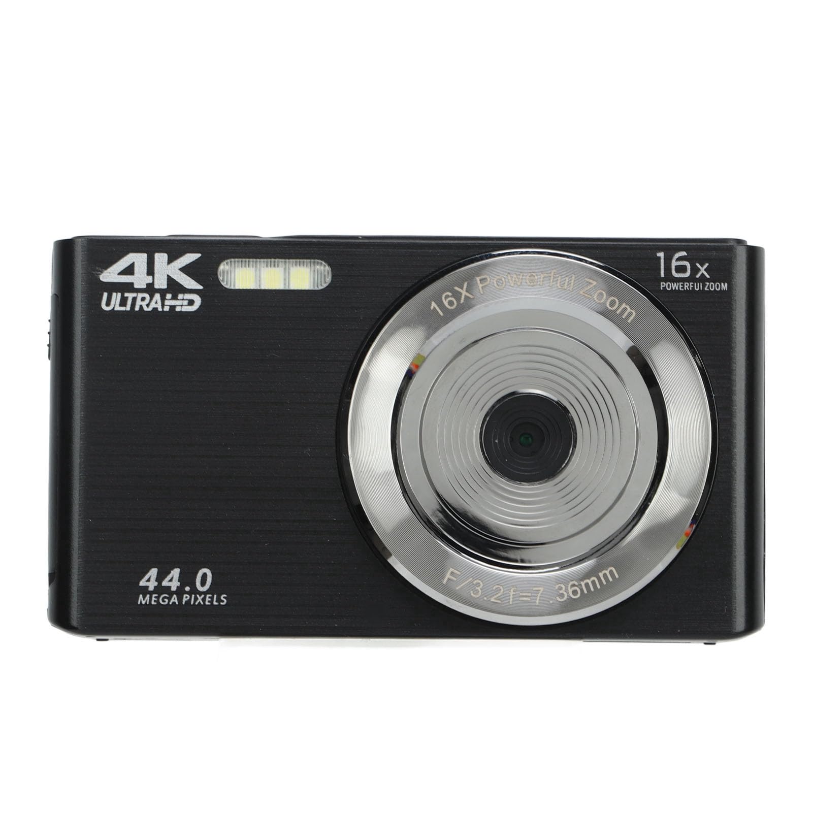 16X Digital Zoom Camera, Portable 2.8 Inch Screen 44MP 4K HD (Black)