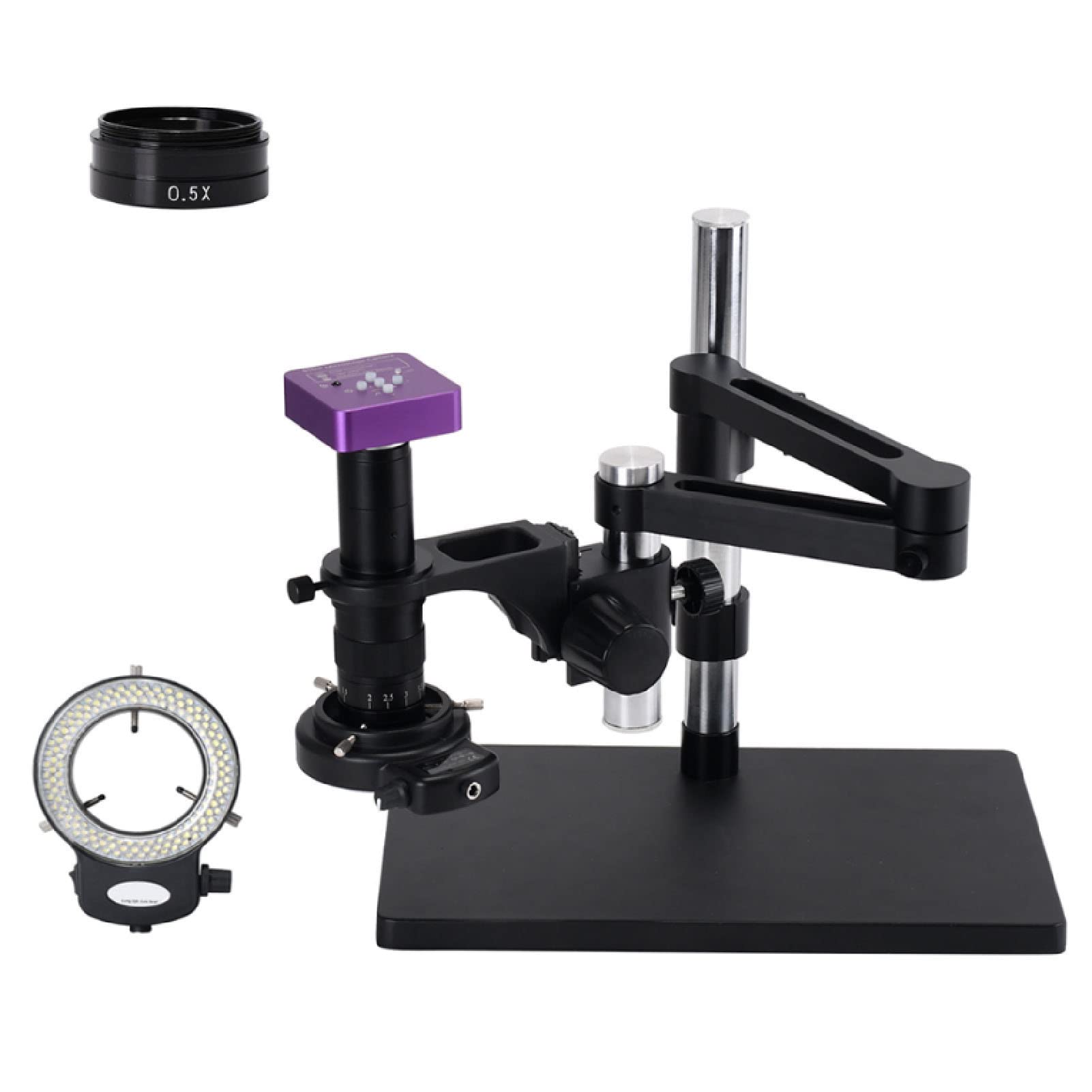 Industrial Microscope Kit, High Refractive Index Microscope Camera Kit USB Output 100‑240V Rotatable 180X for Teaching Demonstration (US Plug)