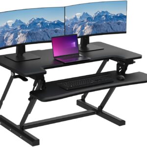 LETIANPAI 36 inch Standing Desk Converter,Height Adjustable Sit to Stand up Desk Riser,with Wide Keyboard Tray,Dual Computer Monitors and Laptop Workstation for Home Office