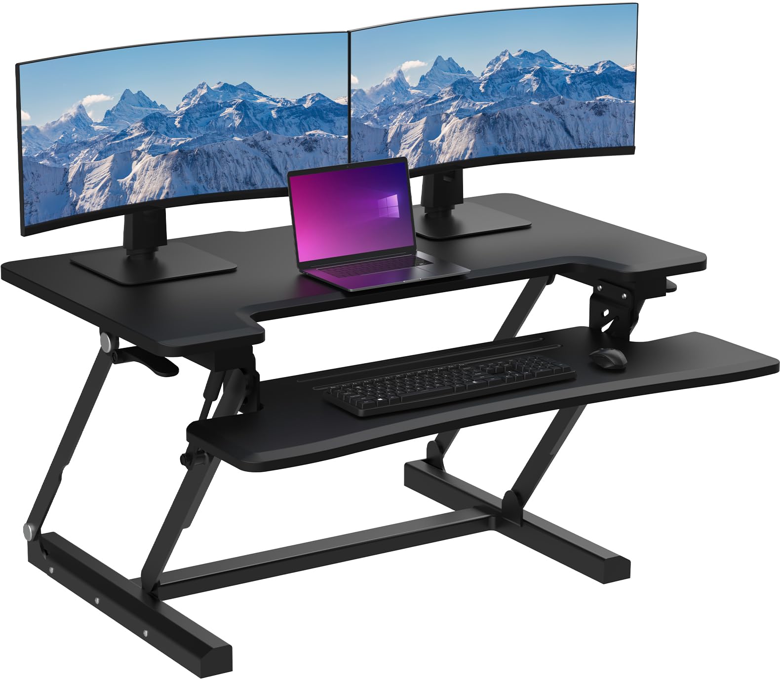 LETIANPAI 36 inch Standing Desk Converter,Height Adjustable Sit to Stand up Desk Riser,with Wide Keyboard Tray,Dual Computer Monitors and Laptop Workstation for Home Office