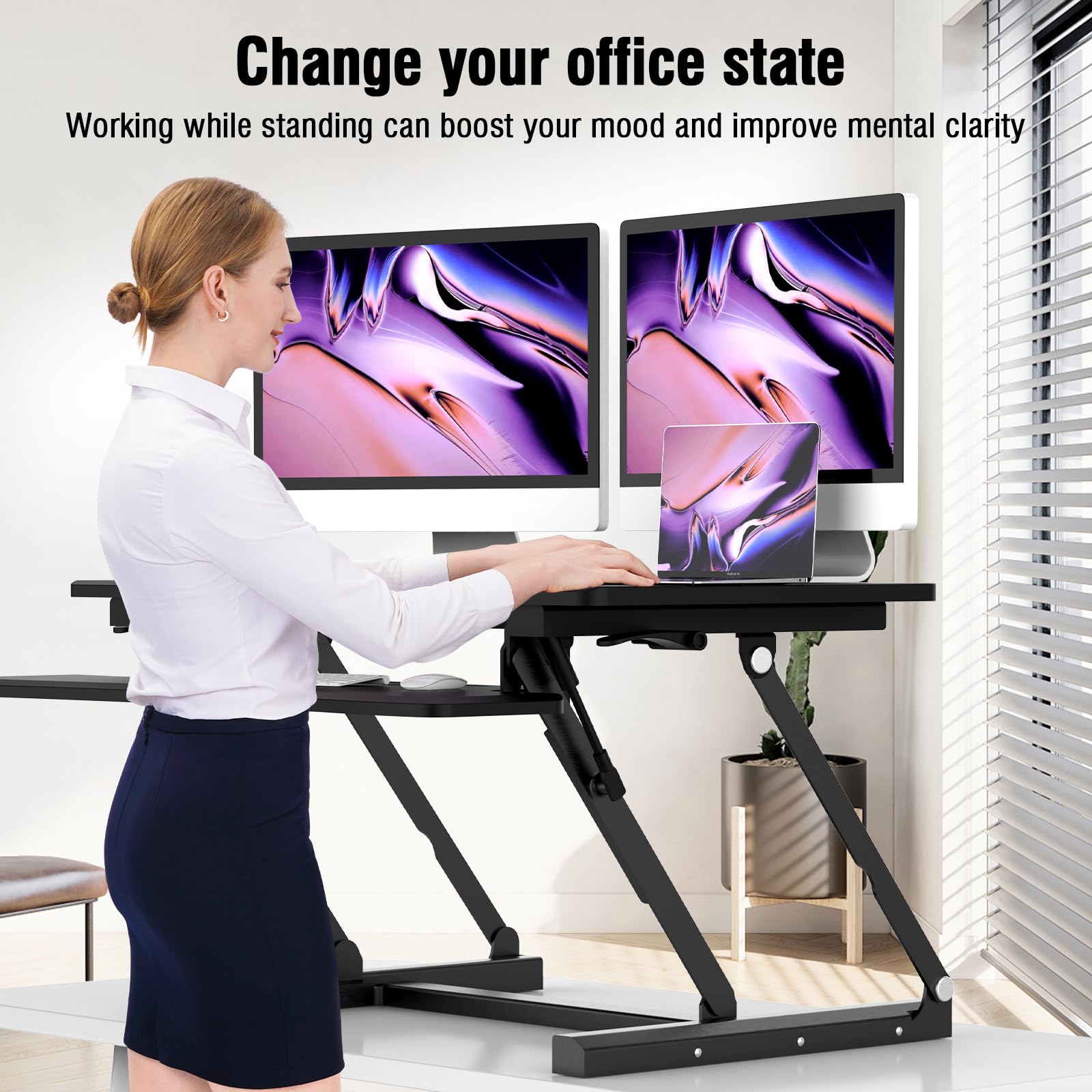 LETIANPAI 36 inch Standing Desk Converter,Height Adjustable Sit to Stand up Desk Riser,with Wide Keyboard Tray,Dual Computer Monitors and Laptop Workstation for Home Office